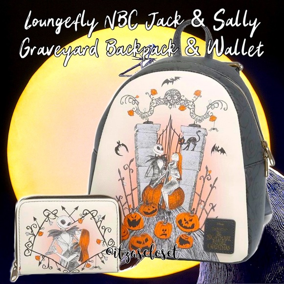 Loungefly | Bags | Loungefly Nightmare Before Christmas Jack Sally Graveyard Backpack Wallet Nwt ...